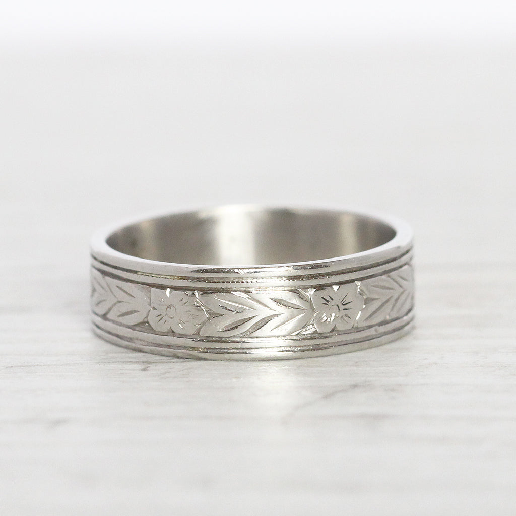 Art Deco Orange Blossom Engraved Wide Wedding Band – Holts Jewellery